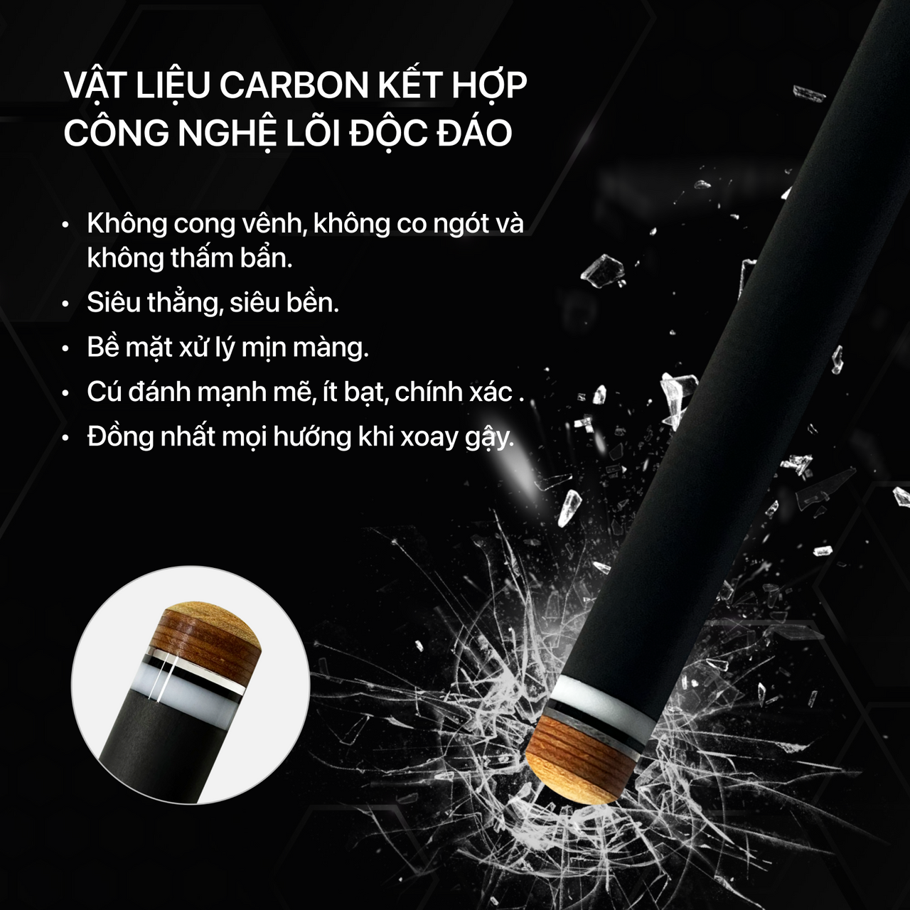 Ngọn Pool Rhino Carbon - Ren Uniloc – Rhino Billiards VN